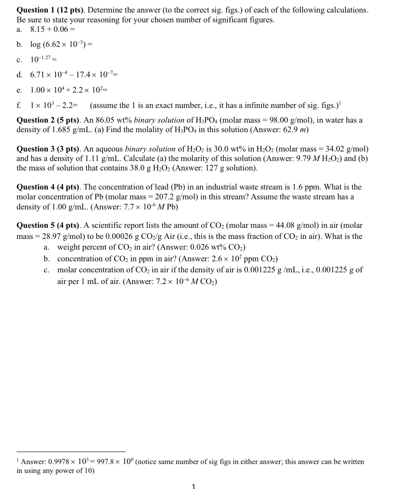 Solved Question 1 (12 ﻿pts). ﻿Determine the answer (to the | Chegg.com