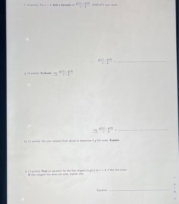 Solved 1) (4 points) For x>4, find a formula for | Chegg.com Solved 1) (4 points) For x>4, find a formula for | Chegg.com