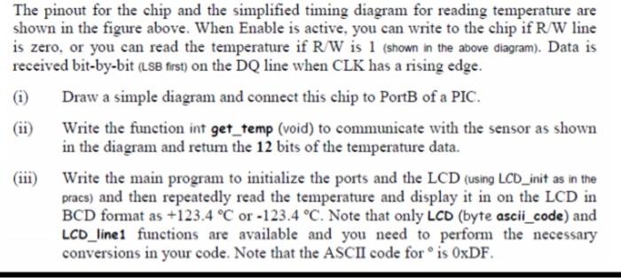 The pinout for the chip and the simplified timing | Chegg.com
