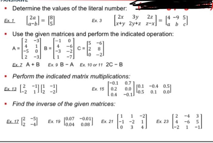 Solved Determine the values of the literal number: Ex.1 | Chegg.com