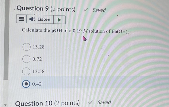 Solved Question 9 (2 points) Saved E) Listen Calculate the | Chegg.com