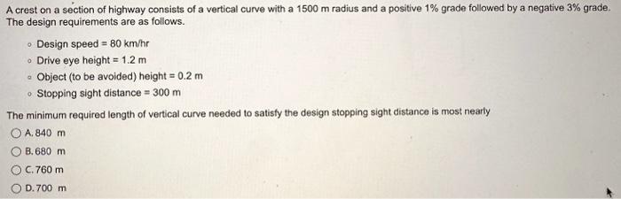 Solved A crest on a section of highway consists of a | Chegg.com
