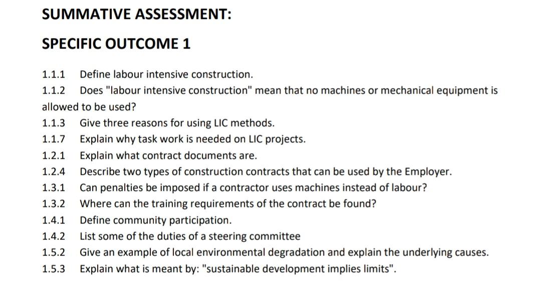 Solved SUMMATIVE ASSESSMENT: SPECIFIC OUTCOME 1 1.1.1 Define | Chegg.com