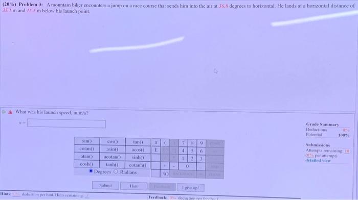 Solved 0% Problem 3: A mountain biker encounters a jump on a | Chegg.com