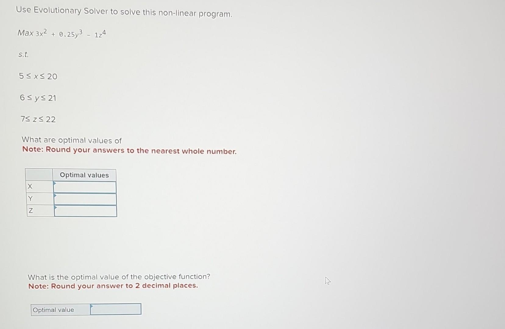 use the evolutionary solver to solve this non-linear | Chegg.com