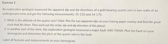 Solved An exploration geologist measured the apparent dip | Chegg.com