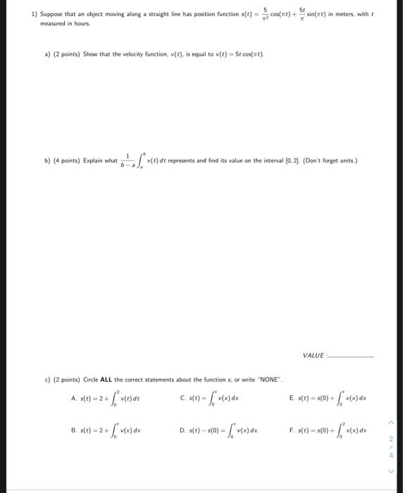 Solved 1 Suppose That An Object Moving Along A Straight