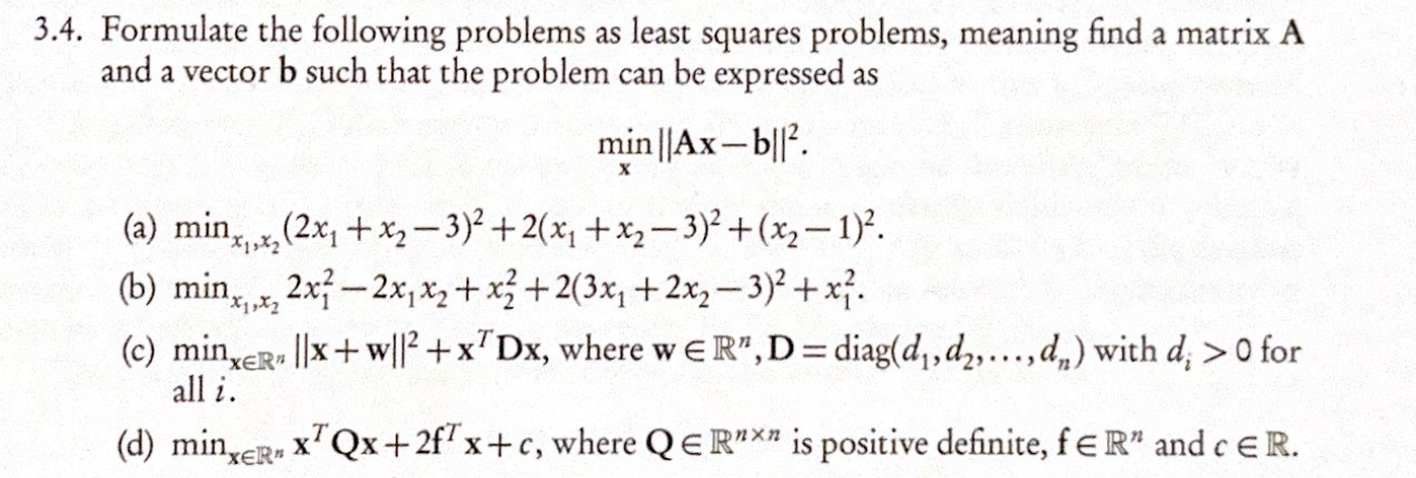Solved 3.4. ﻿Formulate the following problems as least | Chegg.com
