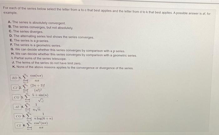 Solved For each of the series below select the letter from a | Chegg.com