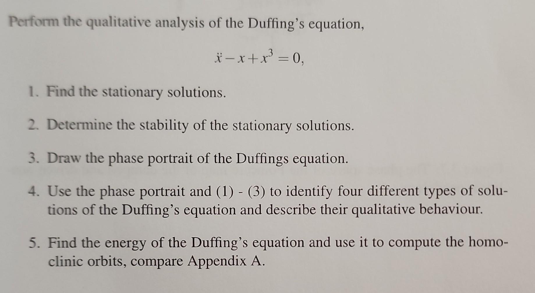 Solved Perform the qualitative analysis of the Duffing's | Chegg.com