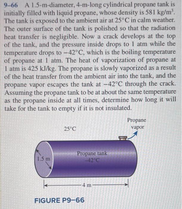 Solved 9-66 A 1.5-m-diameter, 4-m-long cylindrical propane | Chegg.com