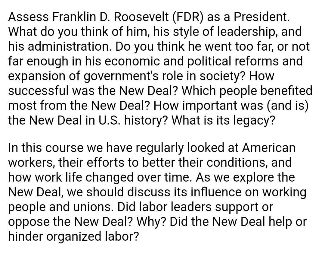 Solved Assess Franklin D. Roosevelt (FDR) as a President. | Chegg.com