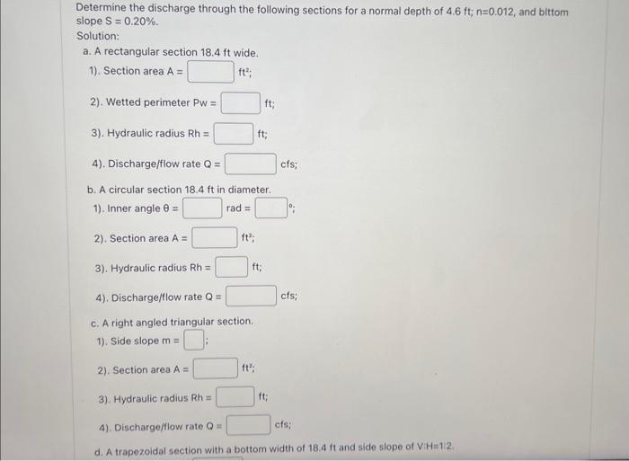 Solved Determine the discharge through the following | Chegg.com