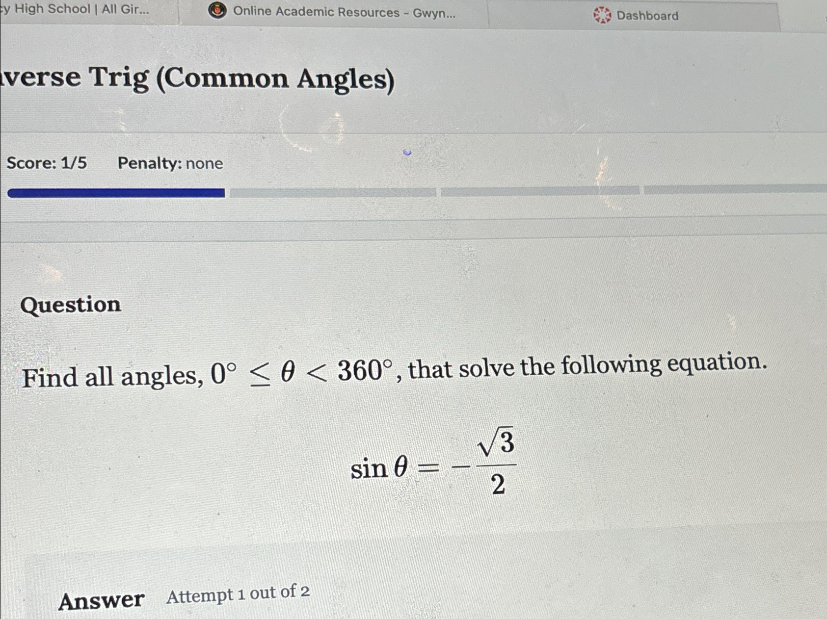 Solved verse Trig (Common Angles)Score: 15 ﻿Penalty: | Chegg.com