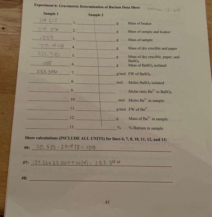Solved Experiment 6: Gravimetric Determination of Barium | Chegg.com