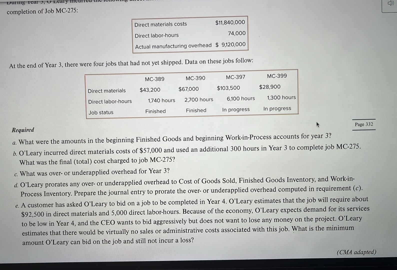Solved O'Leary Corporation manufactures special-purpose | Chegg.com