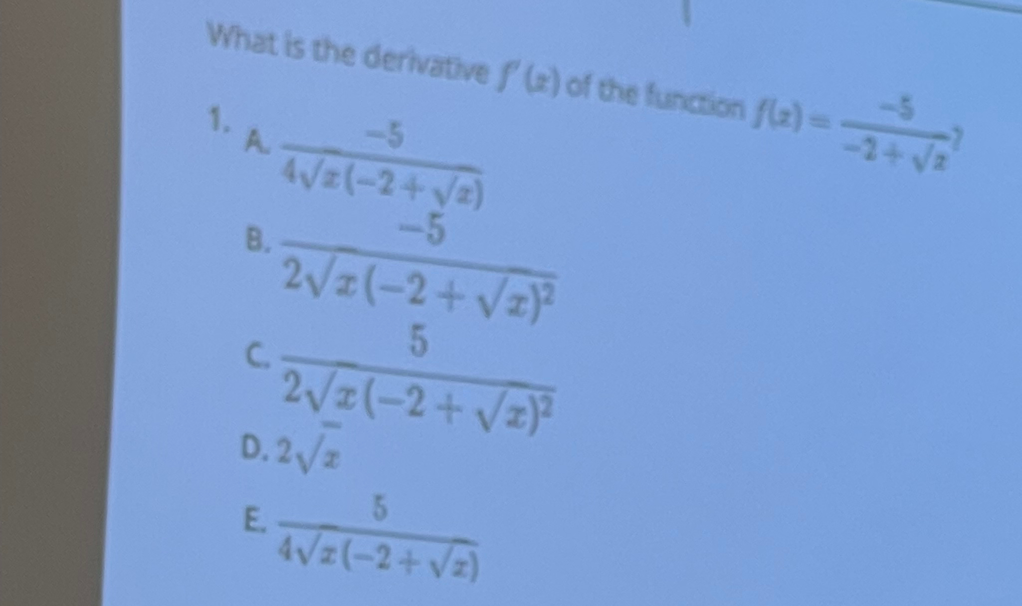 Solved What is the derivative f(z) ﻿of the luncion | Chegg.com