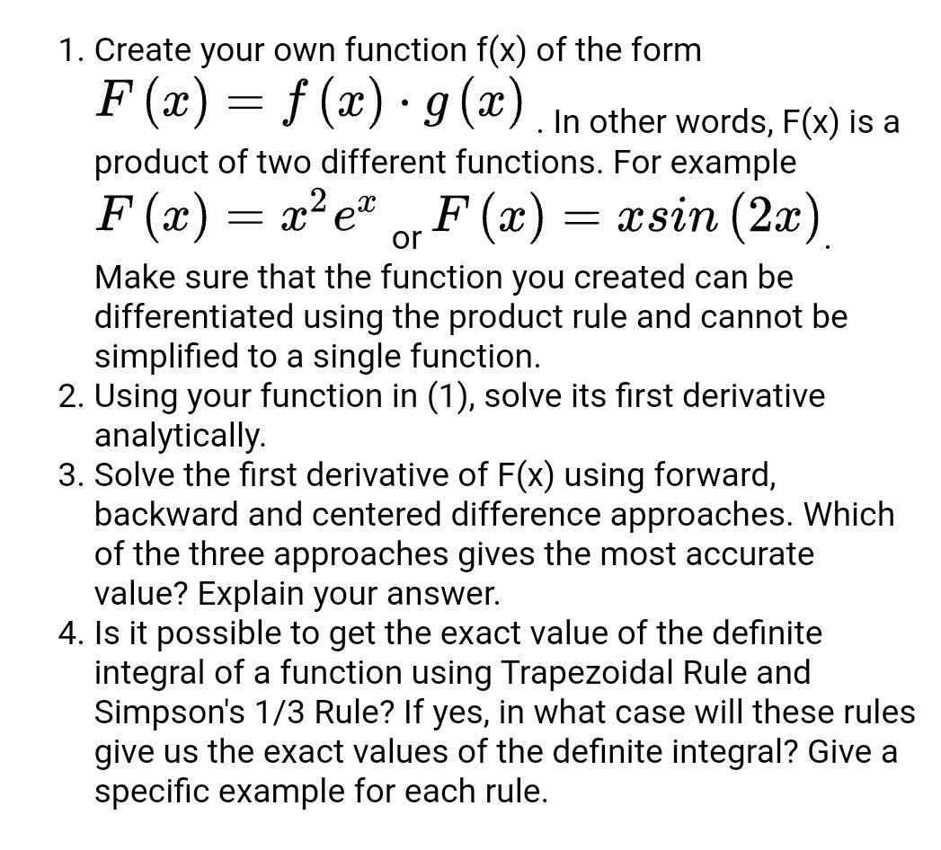 Solved 1. Create your own function f(x) of the form F(x) = | Chegg.com