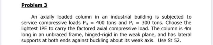 Solved Problem 3 An axially loaded column in an industrial | Chegg.com