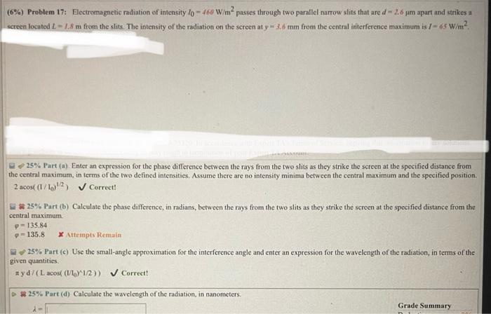 Solved (6\%) Problem 17: Electromagnetic radiation of | Chegg.com