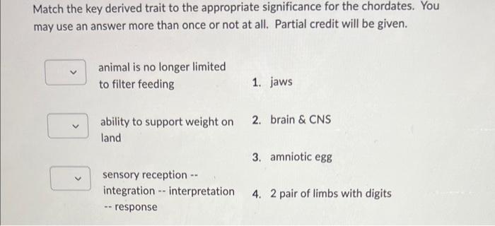 Solved Match the key derived trait to the appropriate | Chegg.com