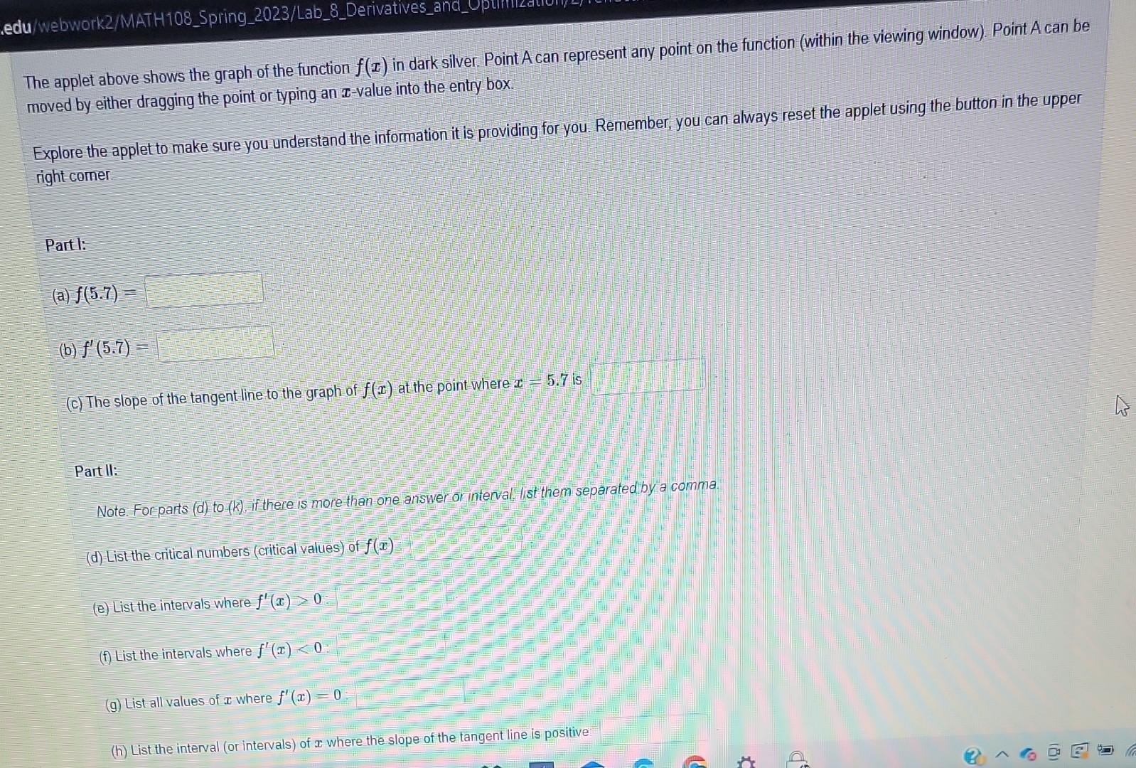 Solved The applet above shows the graph of the function f(x) | Chegg.com