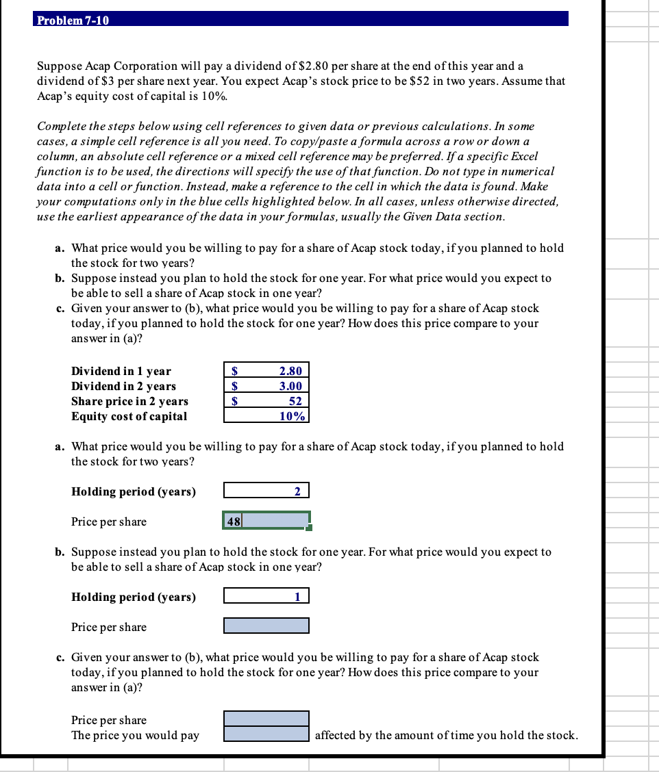 Solved please use cell reference | Chegg.com