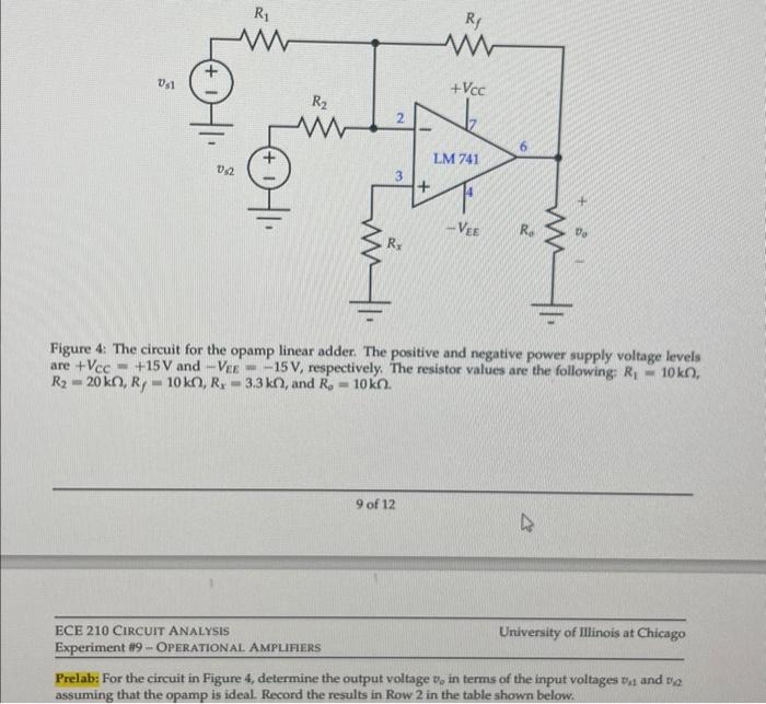 Solved Figure 4: The circuit for the opamp linear adder. The | Chegg.com