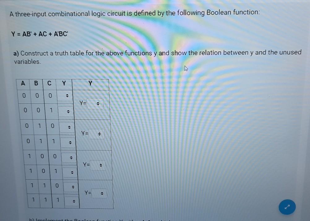 Solved A three-input combinational logic circuit is defined | Chegg.com