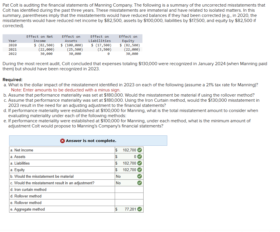 Solved Pat Colt is auditing the financial statements of | Chegg.com