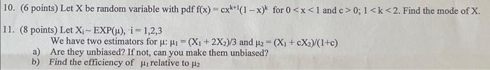 Solved 10. ( 6 points) Let X be random variable with | Chegg.com