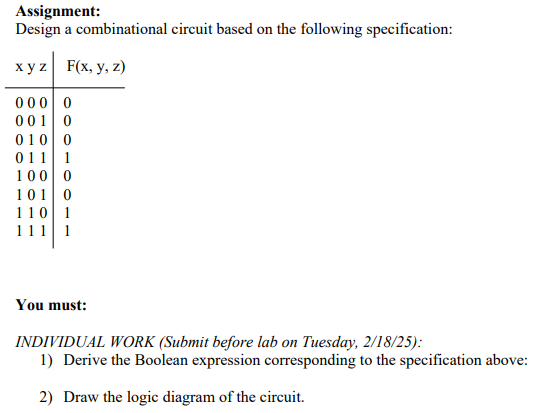 Solved Assignment:Design a combinational circuit based on | Chegg.com