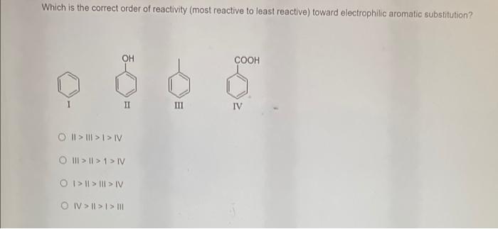 Solved Which is the correct order of reactivity (most | Chegg.com