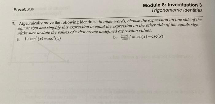 Solved Precalculus Module 8: Investigation 3 Trigonometric | Chegg.com