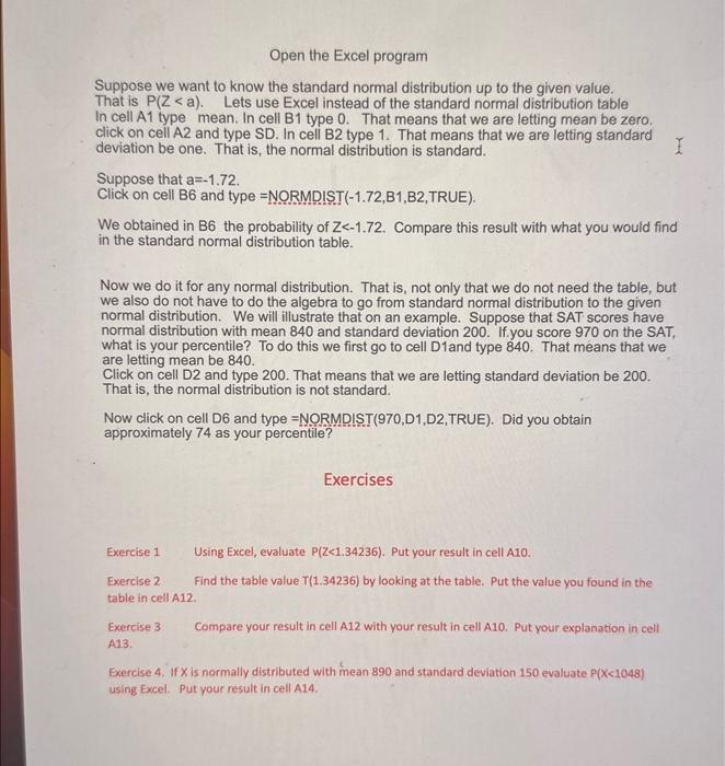 Solved Open the Excel program Suppose we want to know the | Chegg.com