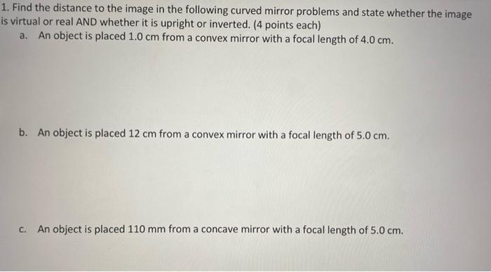 Solved 1. Find the distance to the image in the following | Chegg.com