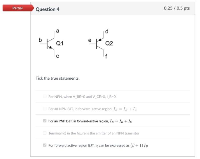 Solved Tick the true statements. A PNP BJT in forward active | Chegg.com
