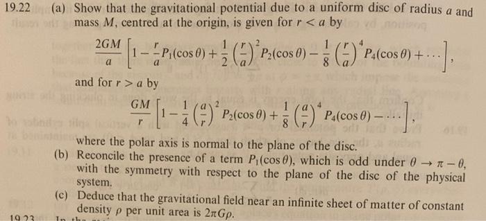 Solved 19.22 (a) Show that the gravitational potential due | Chegg.com