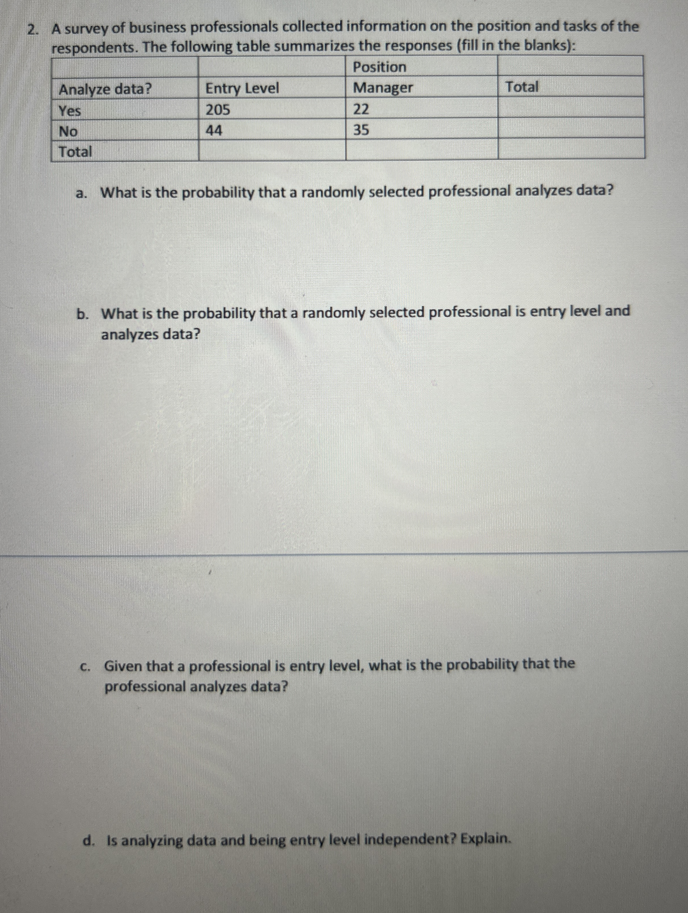 Solved A survey of business professionals collected | Chegg.com