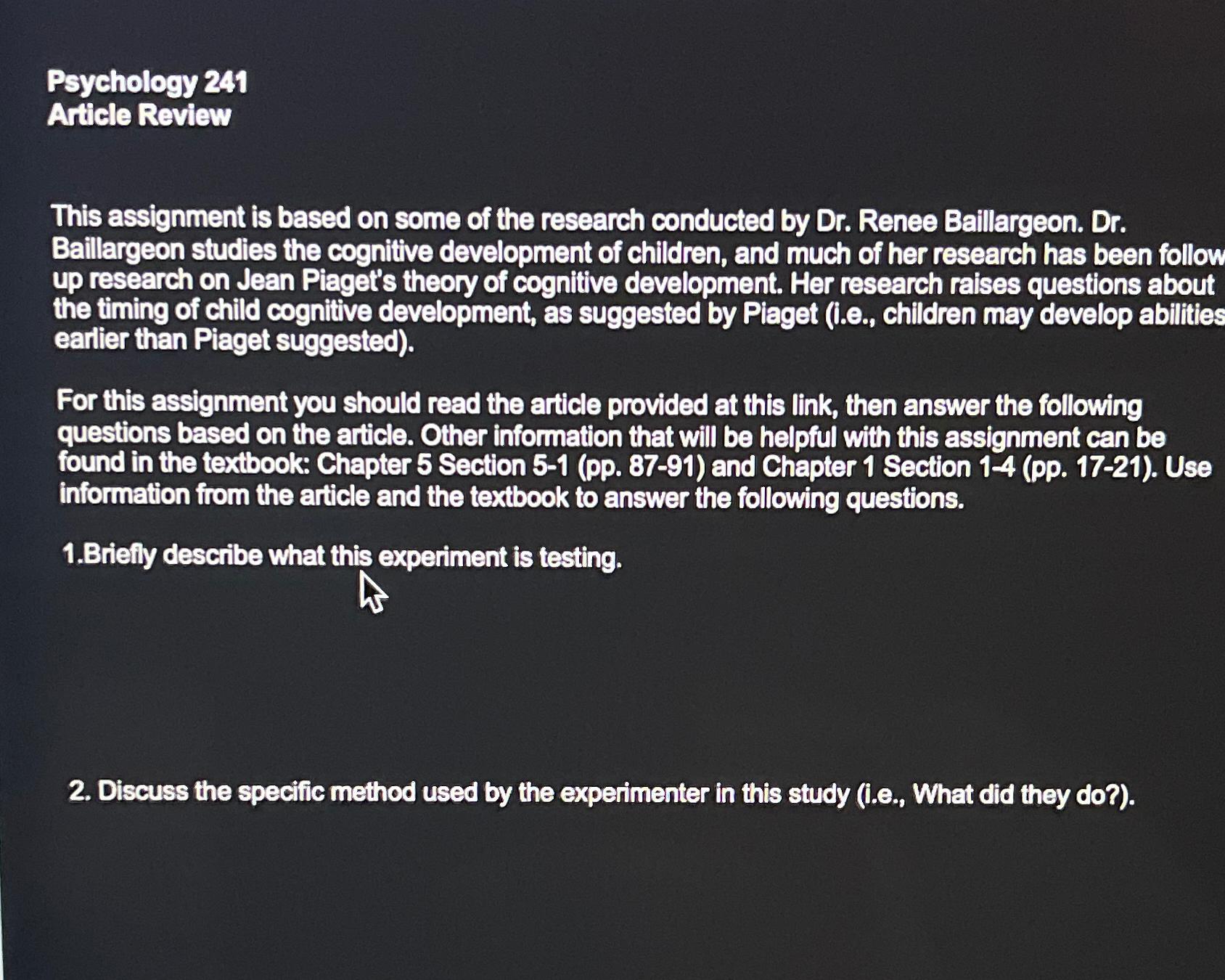 Solved Psychology 241Article ReviewThis assignment is based | Chegg.com
