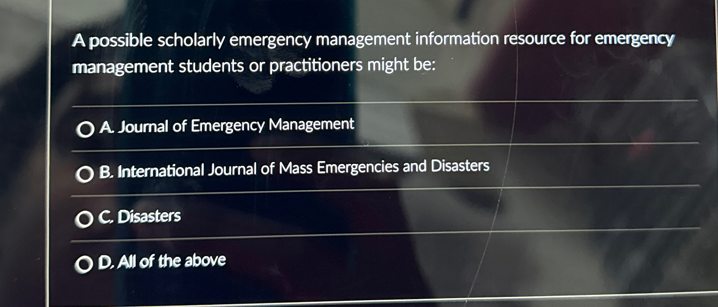 Solved A possible scholarly emergency management information | Chegg.com