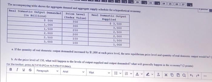Solved 24 The accompanying table shows the aggregate demand | Chegg.com