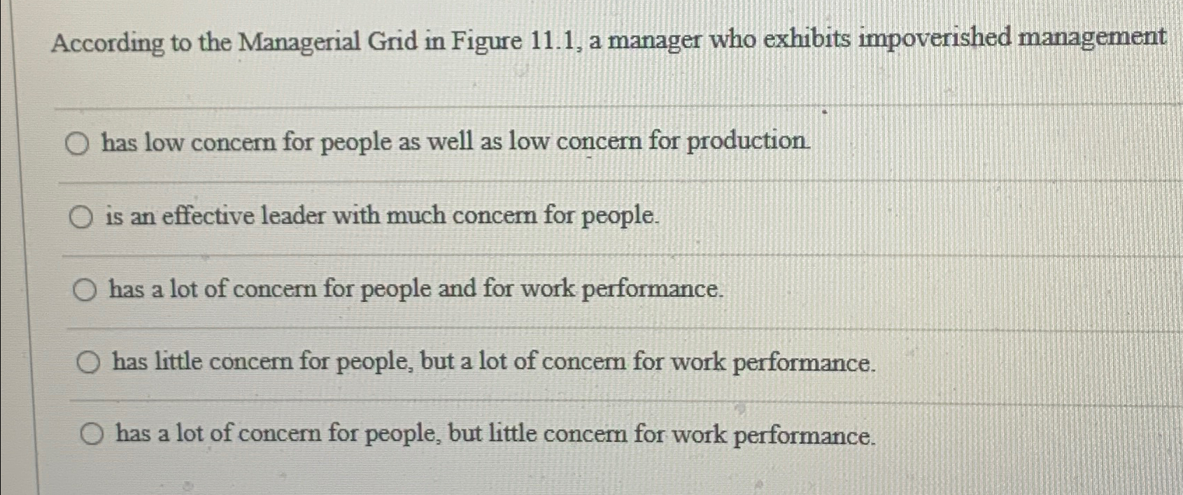 Solved According to the Managerial Grid in Figure 11.1, ﻿a | Chegg.com