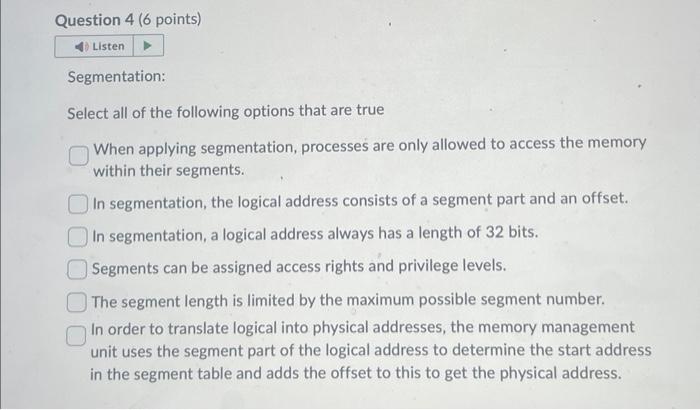 Solved Segmentation Select All Of The Following Options