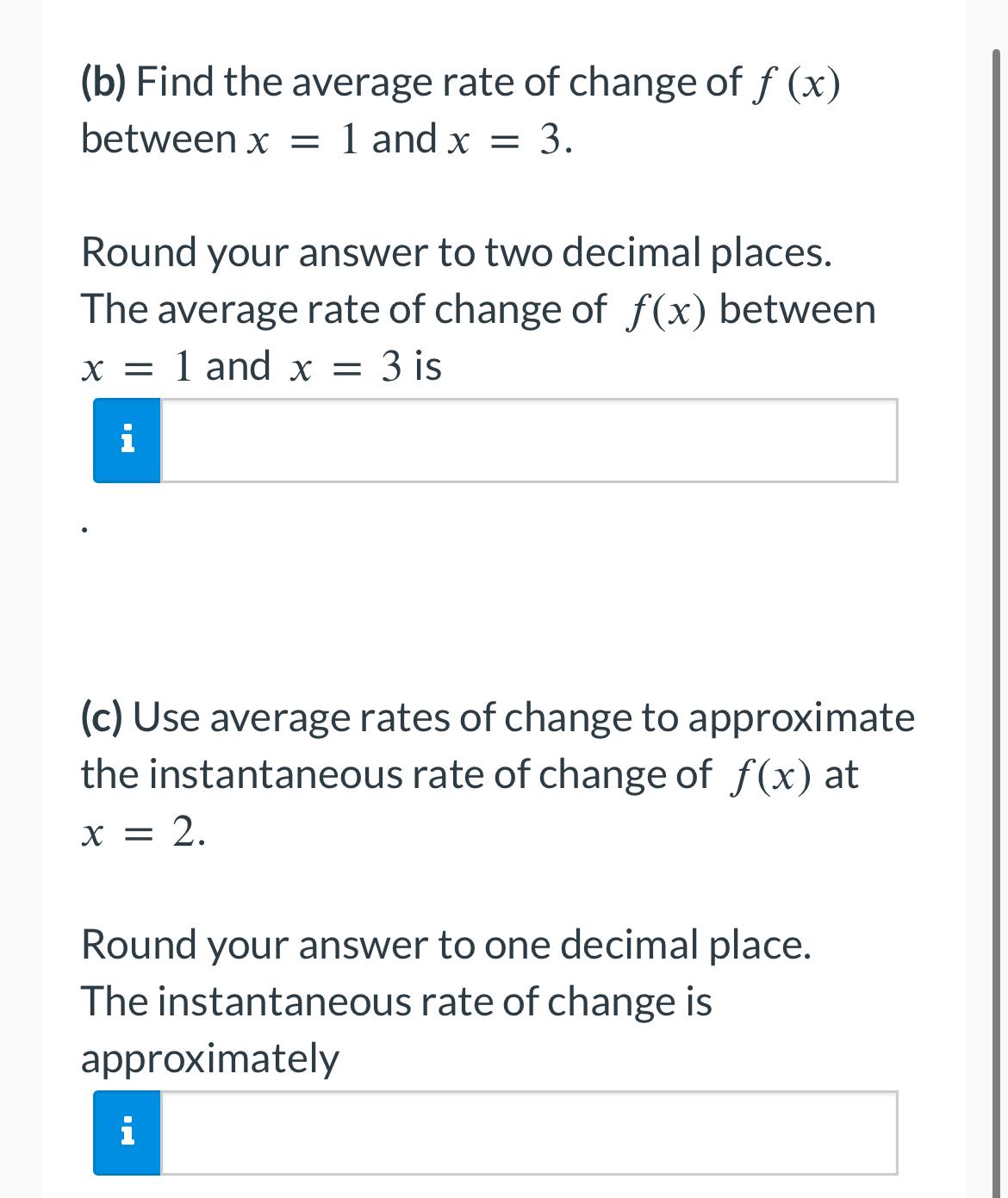 (b) Find the average rate of change of f(x) between | Chegg.com