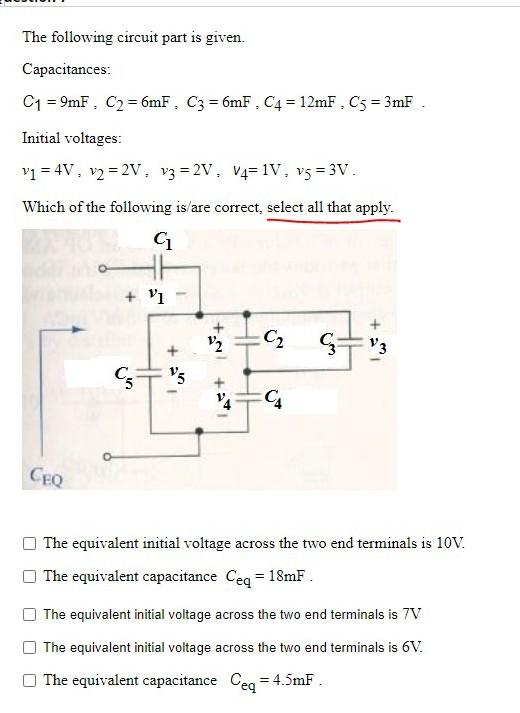 Solved The following circuit part is given. Capacitances: C1 | Chegg.com