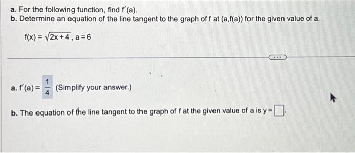 Solved a. For the following function, find f′(a). b. | Chegg.com