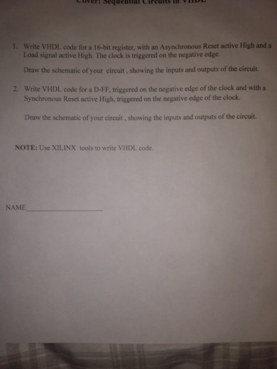 Solved 1. Write VHDL code for a 16-bit register, with an | Chegg.com