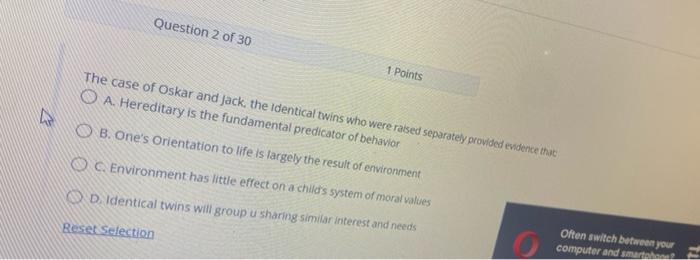 Question 2 of 30 1 Points The case of Oskar and Jack | Chegg.com