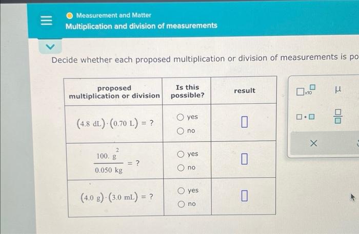 Solved = Measurement and Matter Multiplication and division | Chegg.com